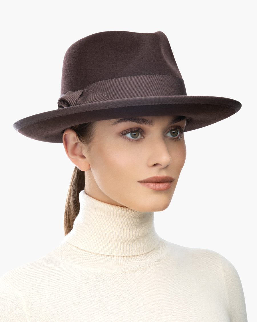 Tyler Felt Fedora Hat | Fringed Grosgrain Bow | Camel | Eric Javits