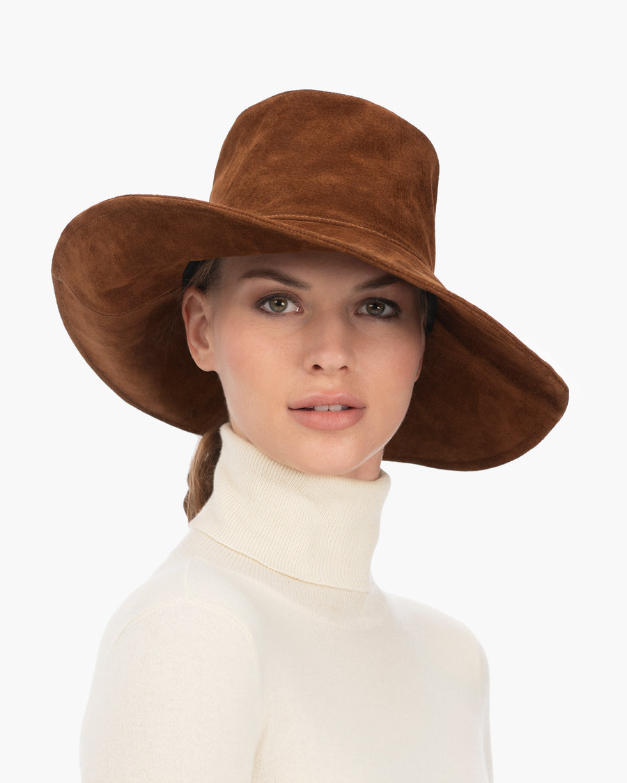 Anette Hat I Packable UPF 50+ Suede Floppy Hat | Black | Eric Javits
