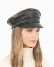 Night Porter Leather Cap｜Italian Lamb Leather | Black | Eric Javits