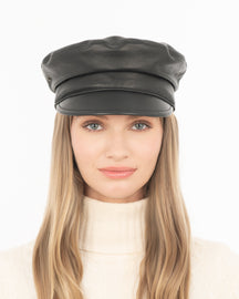 Night Porter Leather Cap｜Italian Lamb Leather | Black | Eric Javits