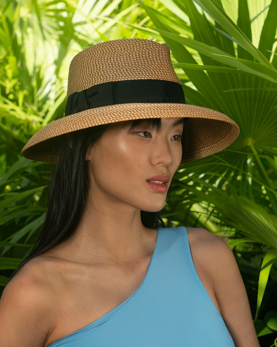 Phoenix Fedora Hat | Women's Packable Fedora | Natural/Black | Eric Javits