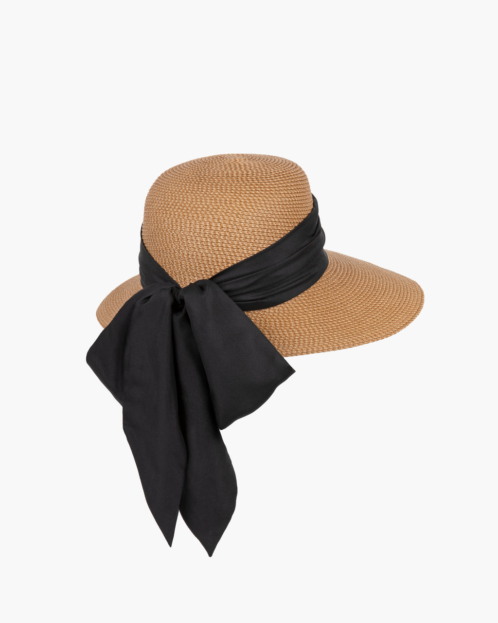 Loulou Sun Hat I Squishee® Straw & Silk Bow | Natural Black | Eric Javits