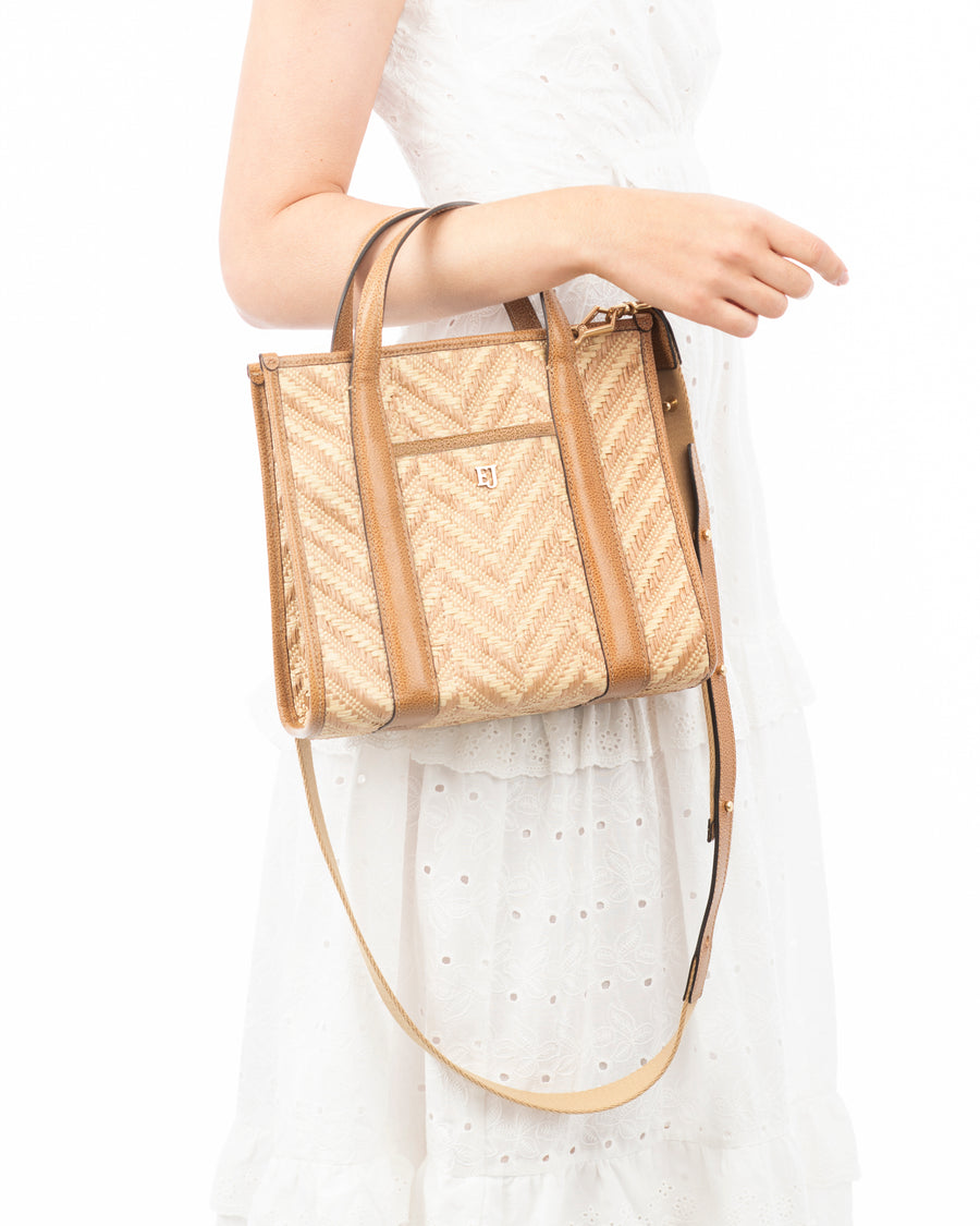 Toto Raffia I Handbag with Leather Framing | White Mix | Eric Javits