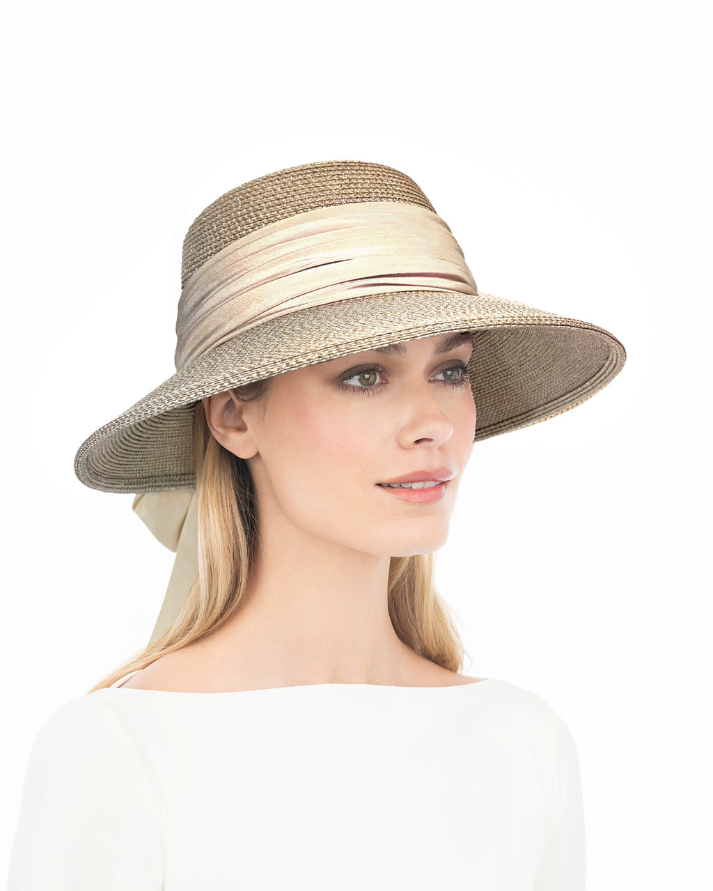 Loulou Sun Hat I Squishee® Straw & Silk Bow | Gold | Eric Javits