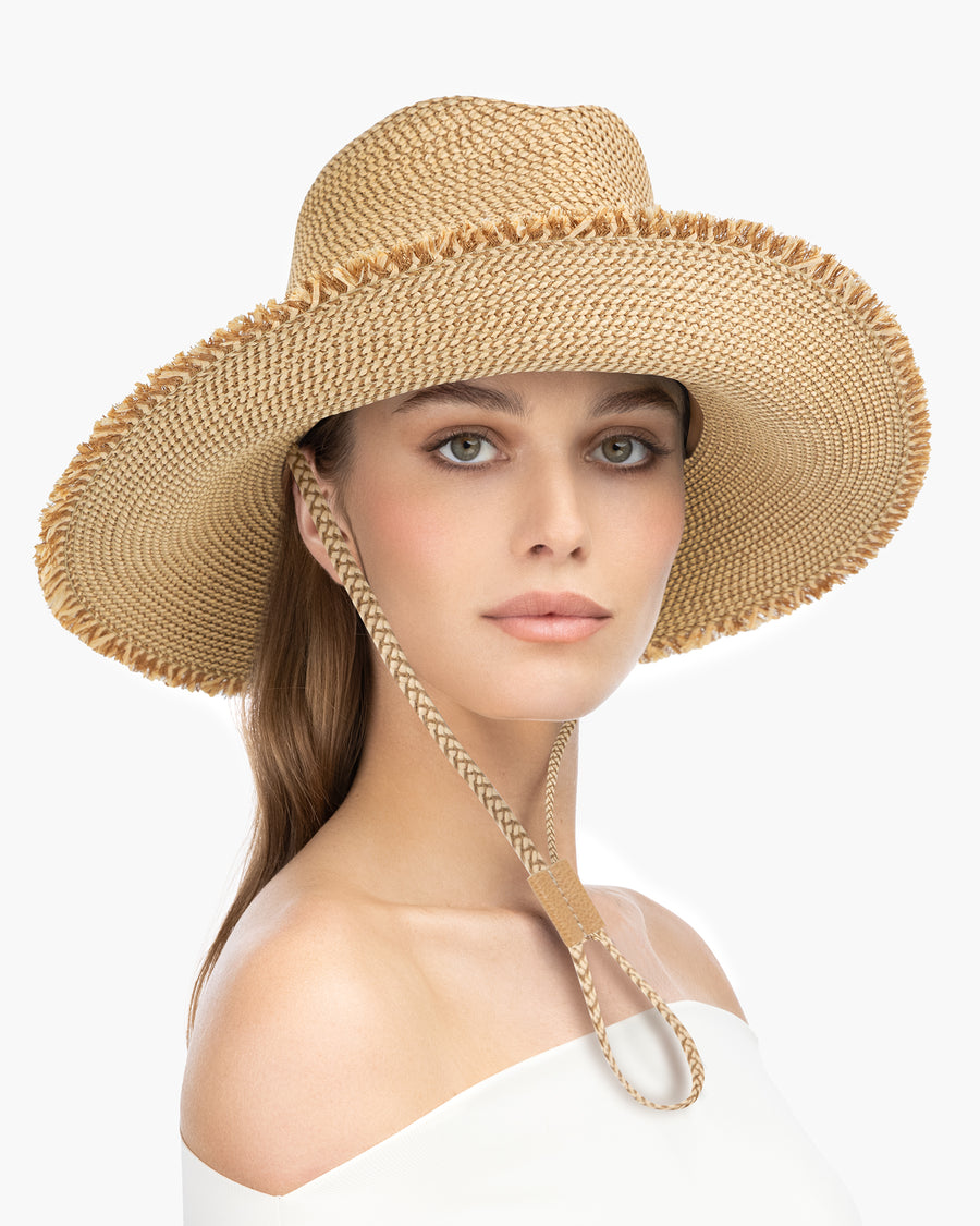 Squishee® VIP Hat｜Packable Fedora｜Chin Strap | Peanut | Eric Javits