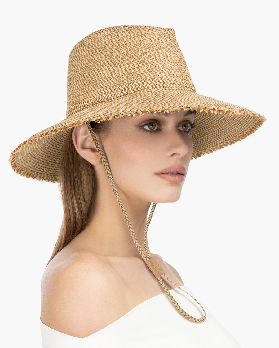 Squishee® VIP Hat｜Packable Fedora｜Chin Strap | Peanut | Eric Javits