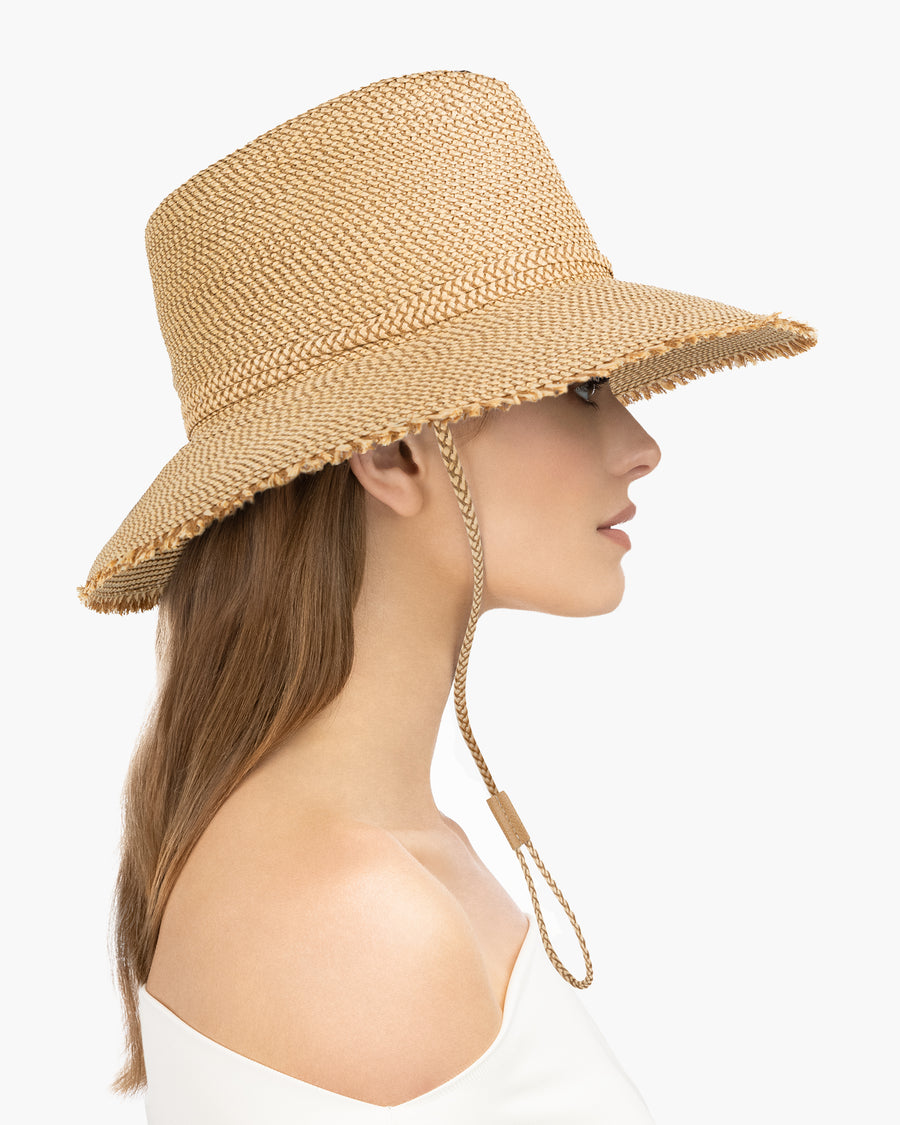Squishee® VIP Hat｜Packable Fedora｜Chin Strap | Peanut | Eric Javits